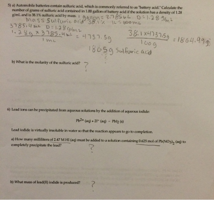 Solved Automobile batteries contain sulfuric acid, which is | Chegg.com