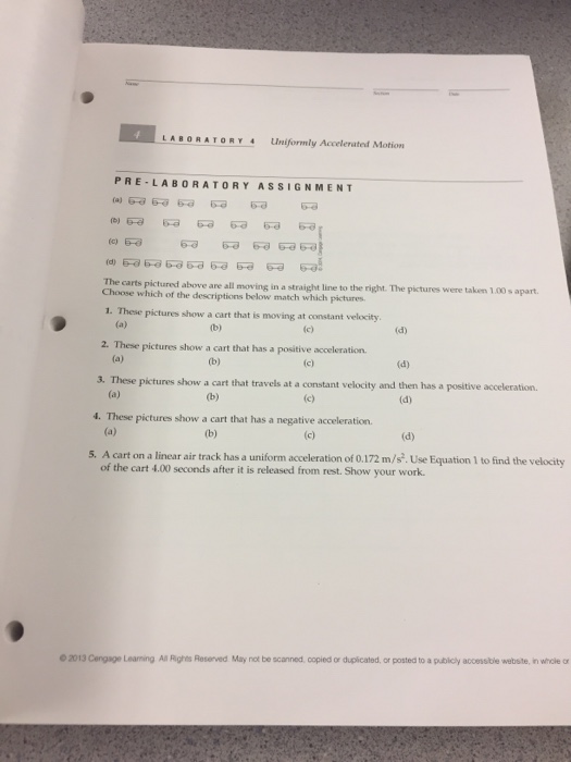 Solved: Pre-Laboratory 4: Uniformly Acclerated Motion | Chegg.com