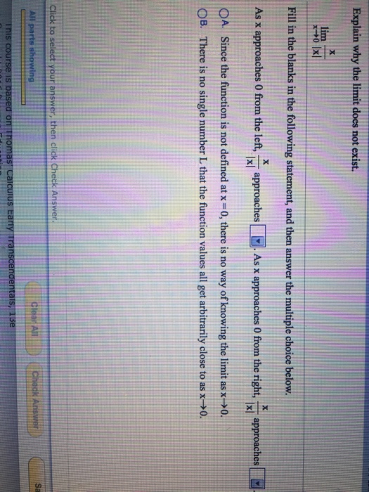 Solved Explain why the limit does not exist. lim_x | Chegg.com