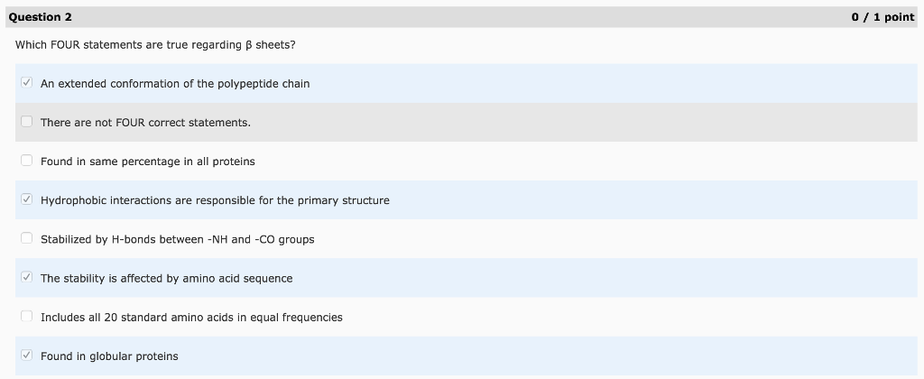 Solved Which FOUR statements are true regarding beta sheets? | Chegg.com