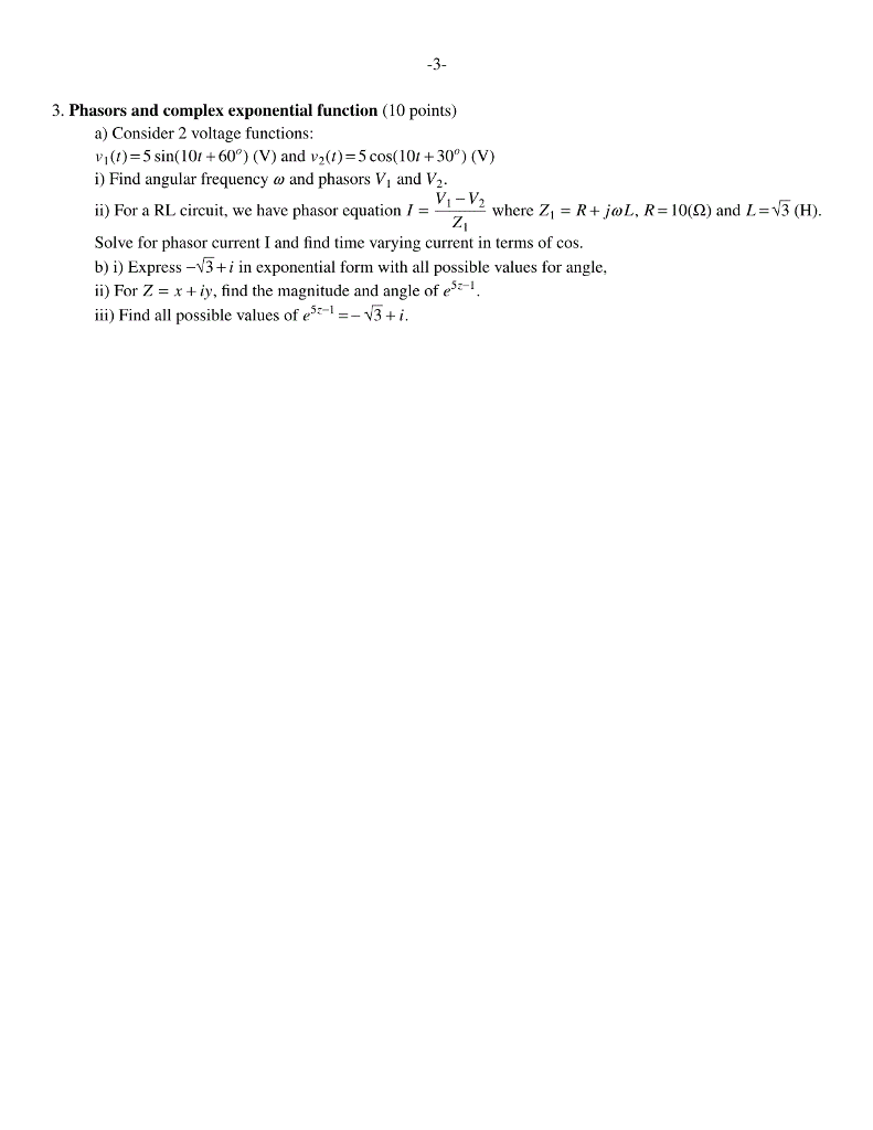 Solved 3- 3. Phasors and complex exponential function (10 | Chegg.com