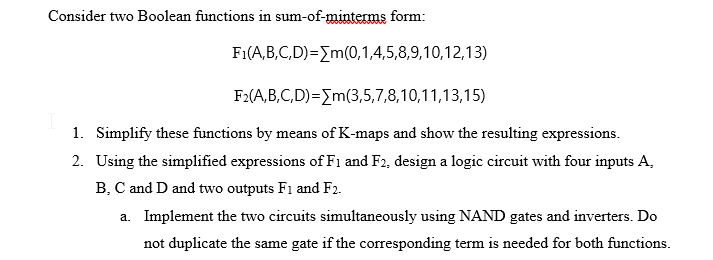Solved Consider Two Boolean Functions In Sum Of Minterms 9582