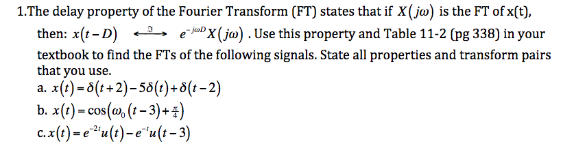 Solved The delay property of the Fourier Transform [FT] | Chegg.com