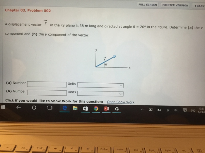Solved A displacement vector r in the xy plane is 38 m long | Chegg.com