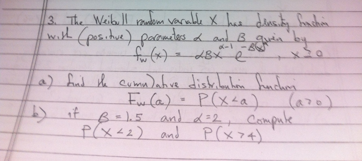 Solved The Weibull random variable X has density function | Chegg.com