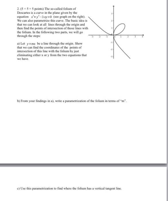 Solved The so-called folium of Descartes is a curve in the | Chegg.com