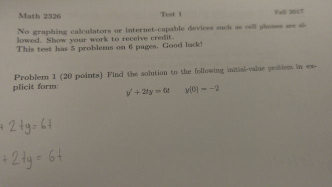 Solved Math 2326 Test 1 No graphing calculators or | Chegg.com