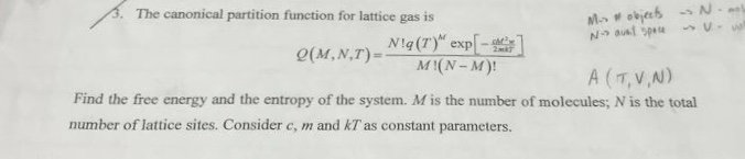 The canonical partition function for lattice gas is | Chegg.com