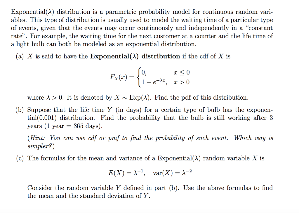 Solved Exponential (lambda) distribution is a parametric | Chegg.com