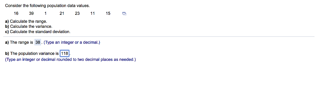 Solved Consider the following population data values. 16 | Chegg.com