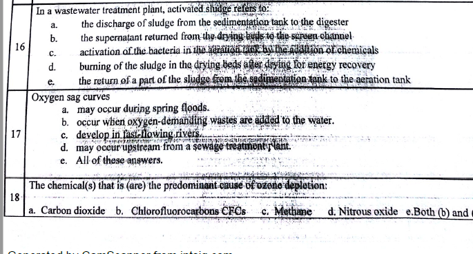 (Solved) - the return of a part of the sludge from the sedimentation ...