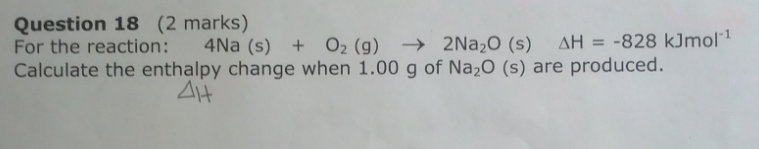 Solved For the reaction: 4Na (s) + O2 (g) rightarrow 2Na2O | Chegg.com