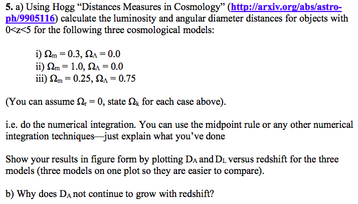 5. a) Using Hogg "Distances Measures in Cosmology" | Chegg.com