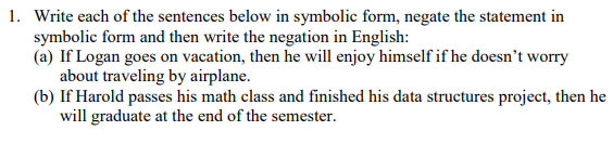 Solved 1. Write each of the sentences below in symbolic | Chegg.com