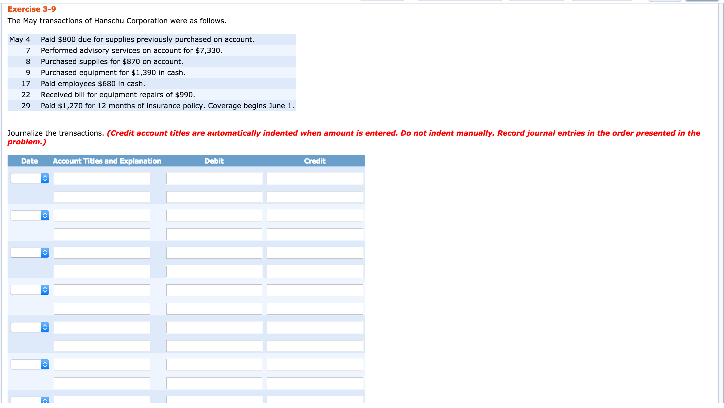 Solved The May transactions of Hanschu Corporation were as | Chegg.com
