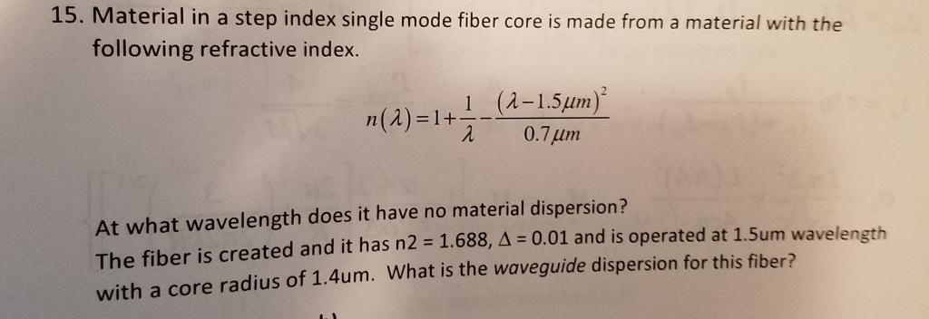 Material in a step index single mode fiber core is | Chegg.com