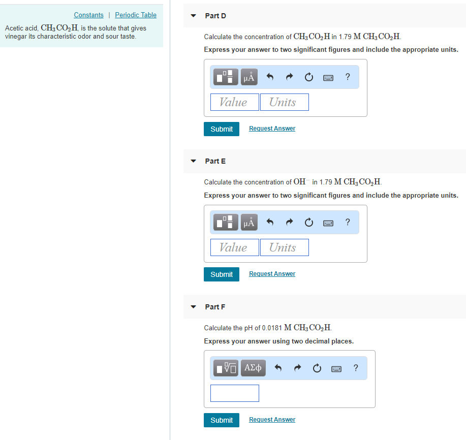 Solved Constants| Periodic Table Part A Acetic acid, CH3 | Chegg.com