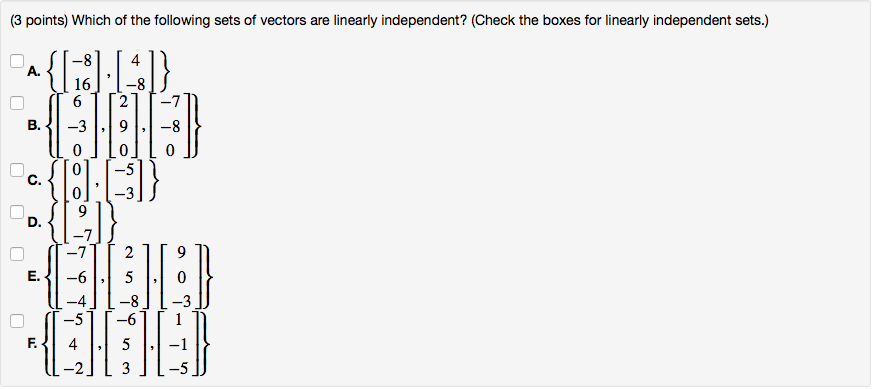Solved (3 points) Which of the following sets of vectors are | Chegg.com
