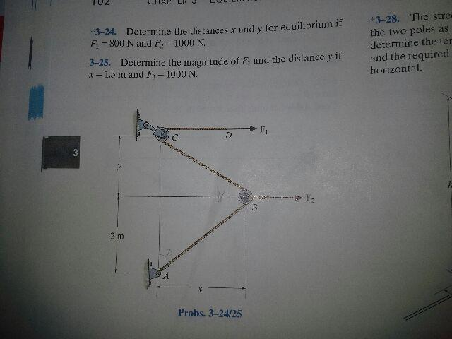 Determine the distance x and y for equilibrium if F1 | Chegg.com