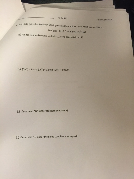 Solved Calculate The Cell Potential At 298 K Generated By A