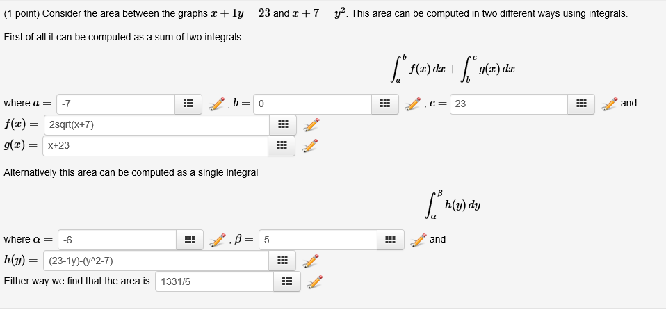 Solved (1 point) Consider the area between the graphs +ly 23 | Chegg.com Solved (1 point) Consider the area between the graphs +ly 23 | Chegg.com