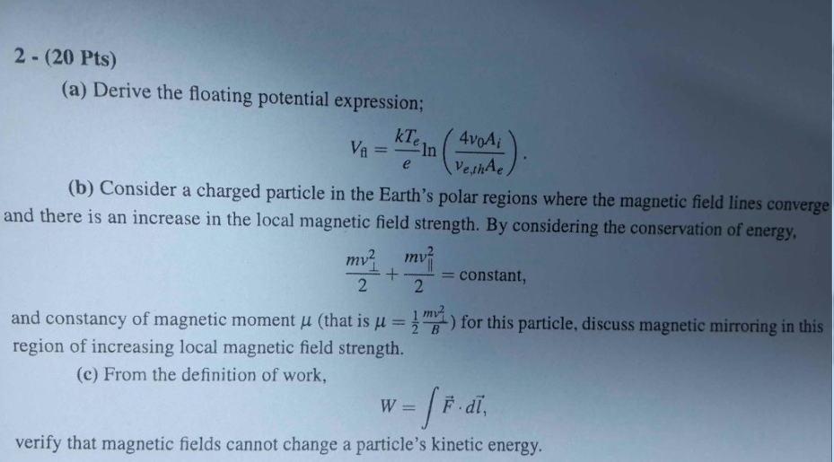 Derive the floating potential expression; V_f; = | Chegg.com