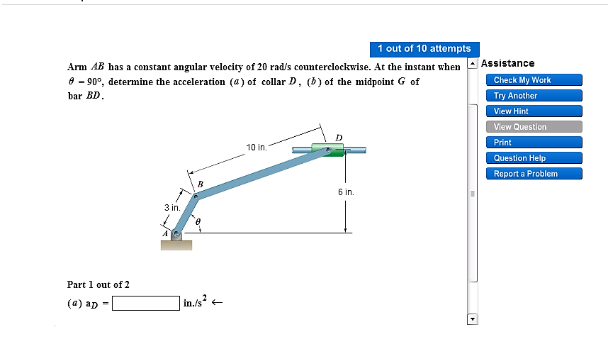 Solved Arm AB has a constant angular velocity of 20 rad/s | Chegg.com