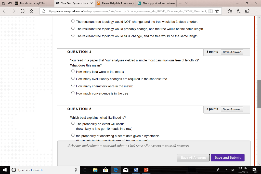 Solved Blackboard-myPNW Take Test Systematics v × e Please | Chegg.com
