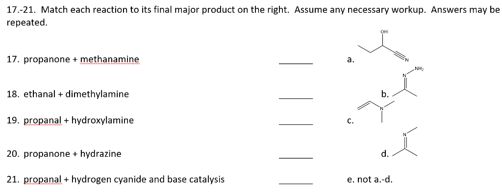 Solved 17-21. Match each reaction to its final major product | Chegg.com