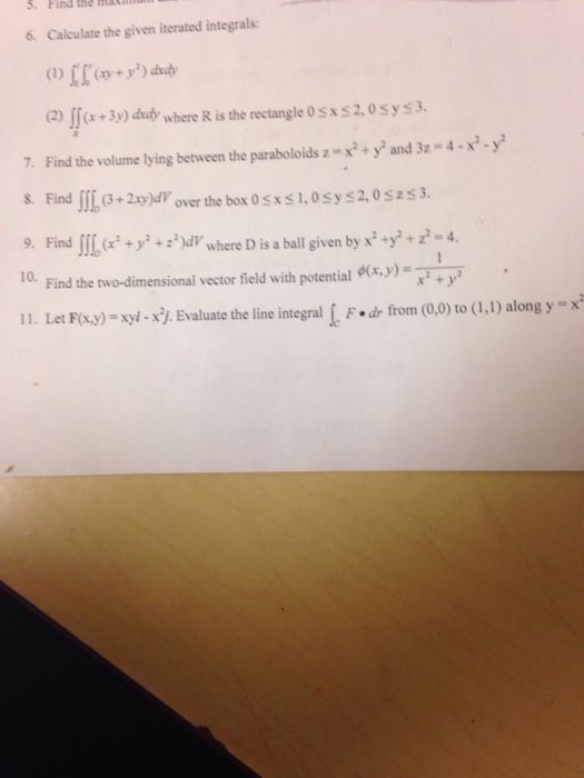 Solved 6. Calculate the given iterated integrals: (1) | Chegg.com