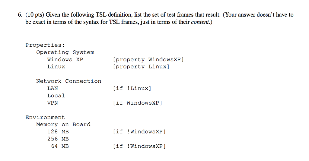 Solved 6. (10 pts) Given the following TSL definition, list | Chegg.com