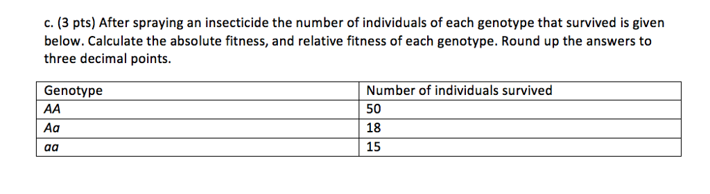 Solved d. (2 pts) What are the selection coefficients for | Chegg.com