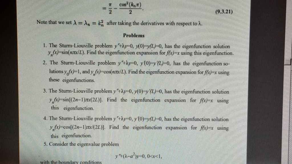 Solved The Sturm-Liouville problem y" + lambda y = 0, y(0) = | Chegg.com
