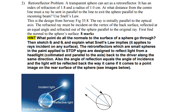 Solved A transparent sphere can act as a retroreflector. It | Chegg.com