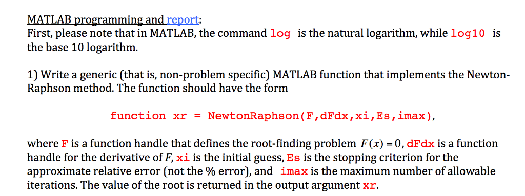 Write A Generic Matlab Function That Implements The