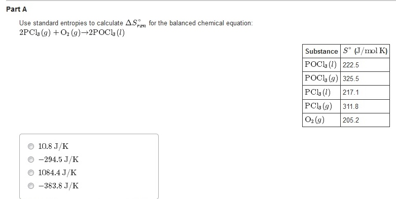 Solved Part A Use standard entropies to calculate delta Srxn | Chegg.com