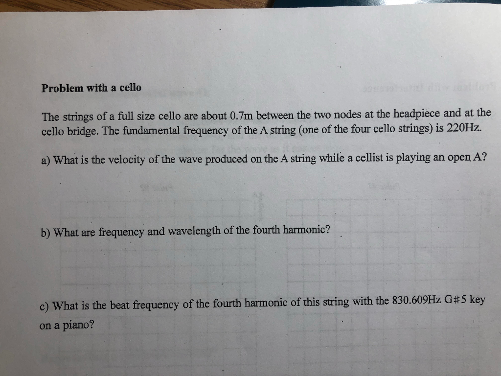 Solved Problem with a cello The strings of a full size cello | Chegg.com