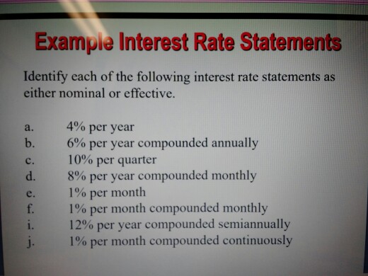 Solved Example Interest Rate Statements Identify each of the | Chegg.com