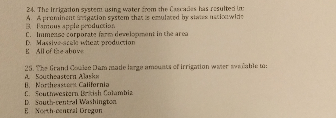 Solved The irrigation system using water from the Cascades | Chegg.com