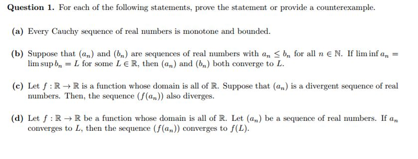Solved For each of the following statements, prove the | Chegg.com
