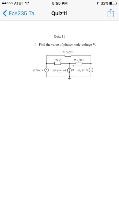 Solved Find the value of phasor node-voltage V. | Chegg.com