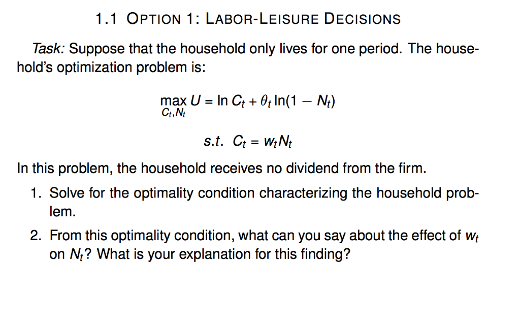Solved 1.1 OPTION 1: LABOR-LEISURE DECISIONS Task: Suppose | Chegg.com