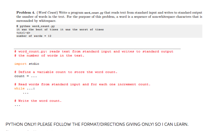 Solved Write a program word_count.py that reads text from | Chegg.com