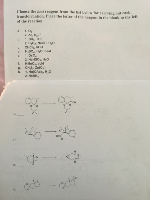 Solved Choose the best reagent from the list below for | Chegg.com