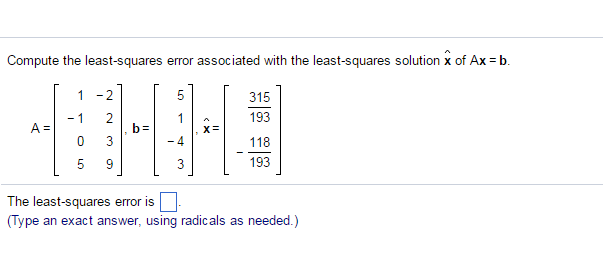Solved Compute the least-squares error associated with the | Chegg.com