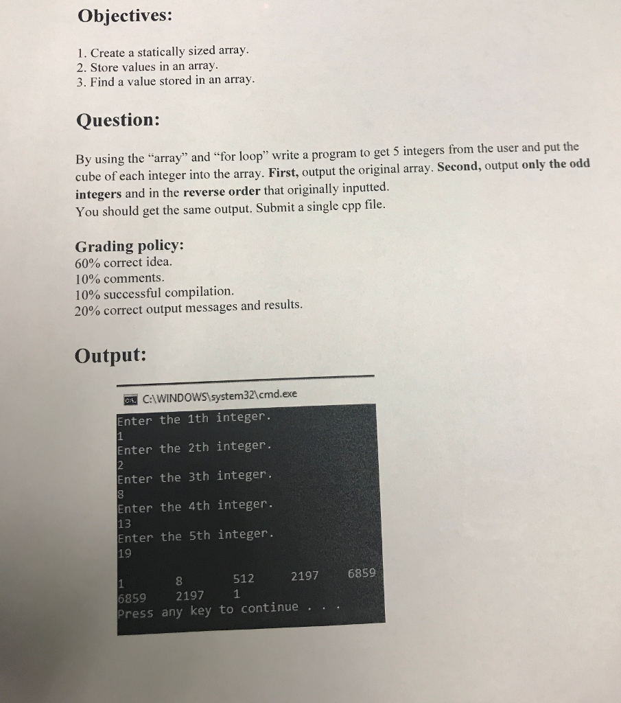 Solved Create A Statically Sized Array Store Values In An