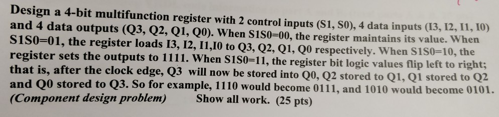 Solved Design a 4-bit multifunction register with 2 control | Chegg.com