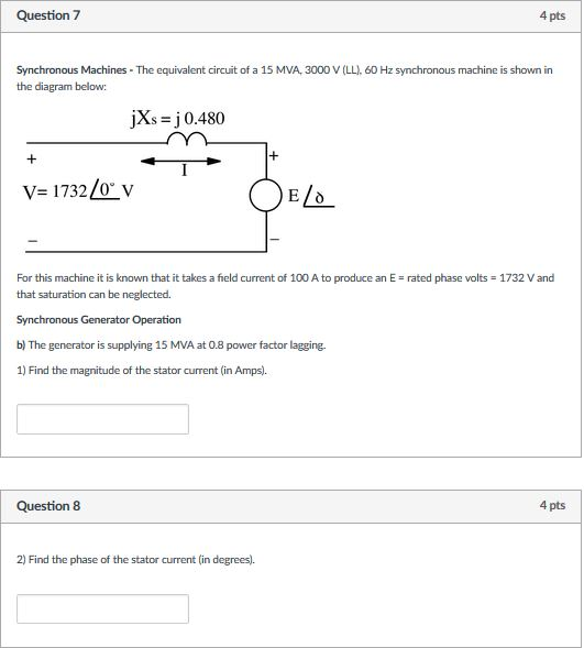Solved Question 7 4 pts Synchronous Machines The equivalent | Chegg.com