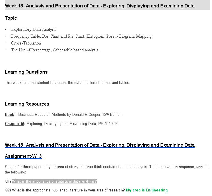 Solved Week 13: Analysis and Presentation of Data - | Chegg.com