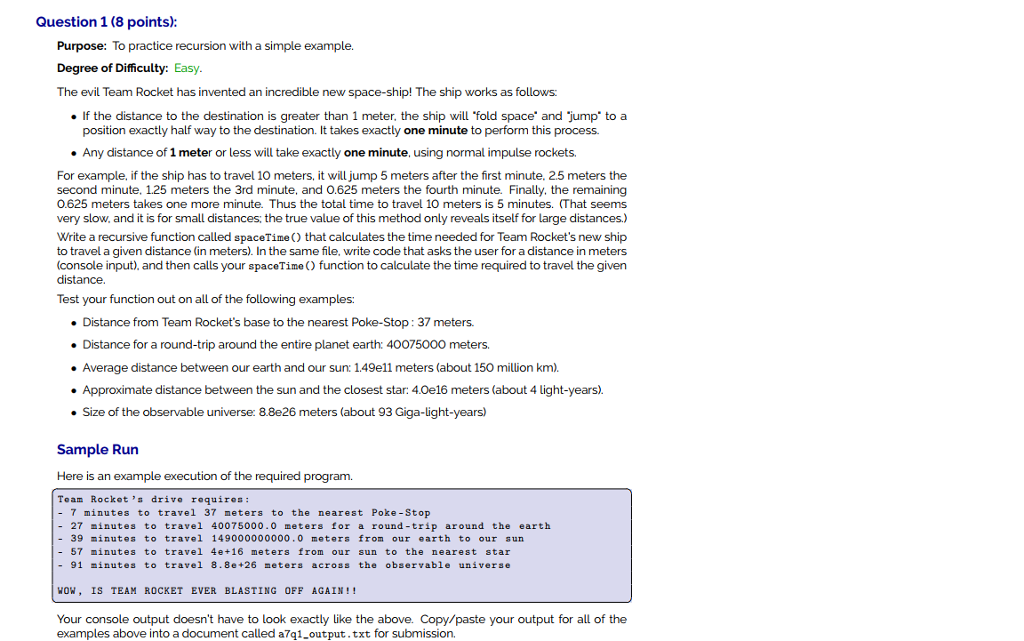 Solved Question 1 (8 points): Purpose: To practice recursion | Chegg.com